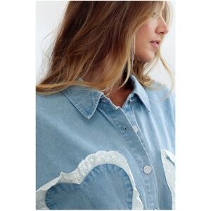 BiBi | Tops | Bibi Light Wash Heart Lace Frayed Hem Button Down Shirt ...
